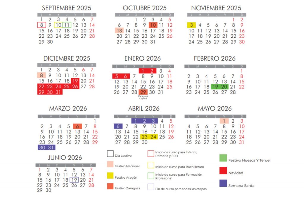 Calendario escolar Aragón 2025-2026: vacaciones y festivos- Tus Ayudas